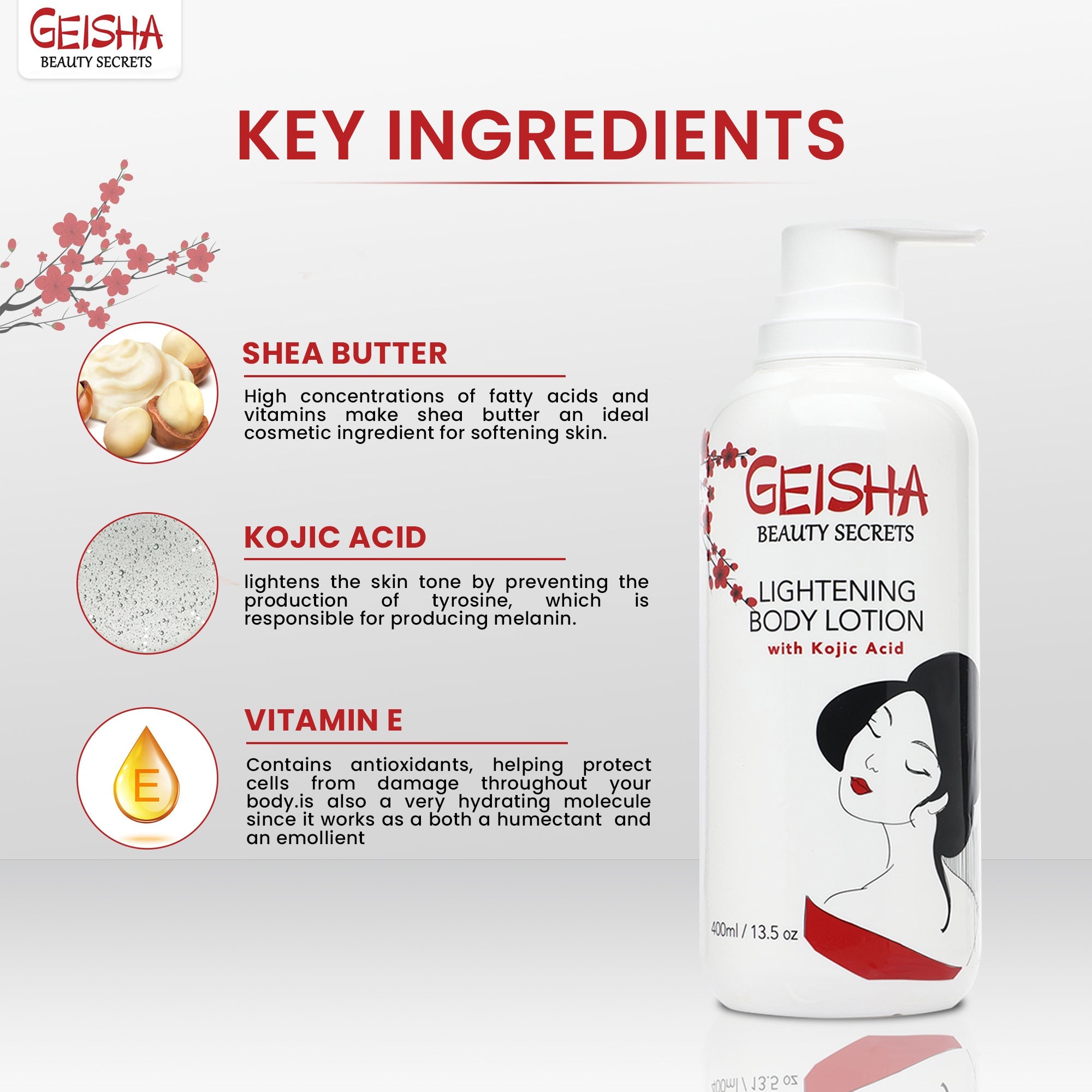 Geisha Beauty Secrets Brightening Body Lotion with Kojic Acid 400ml ...