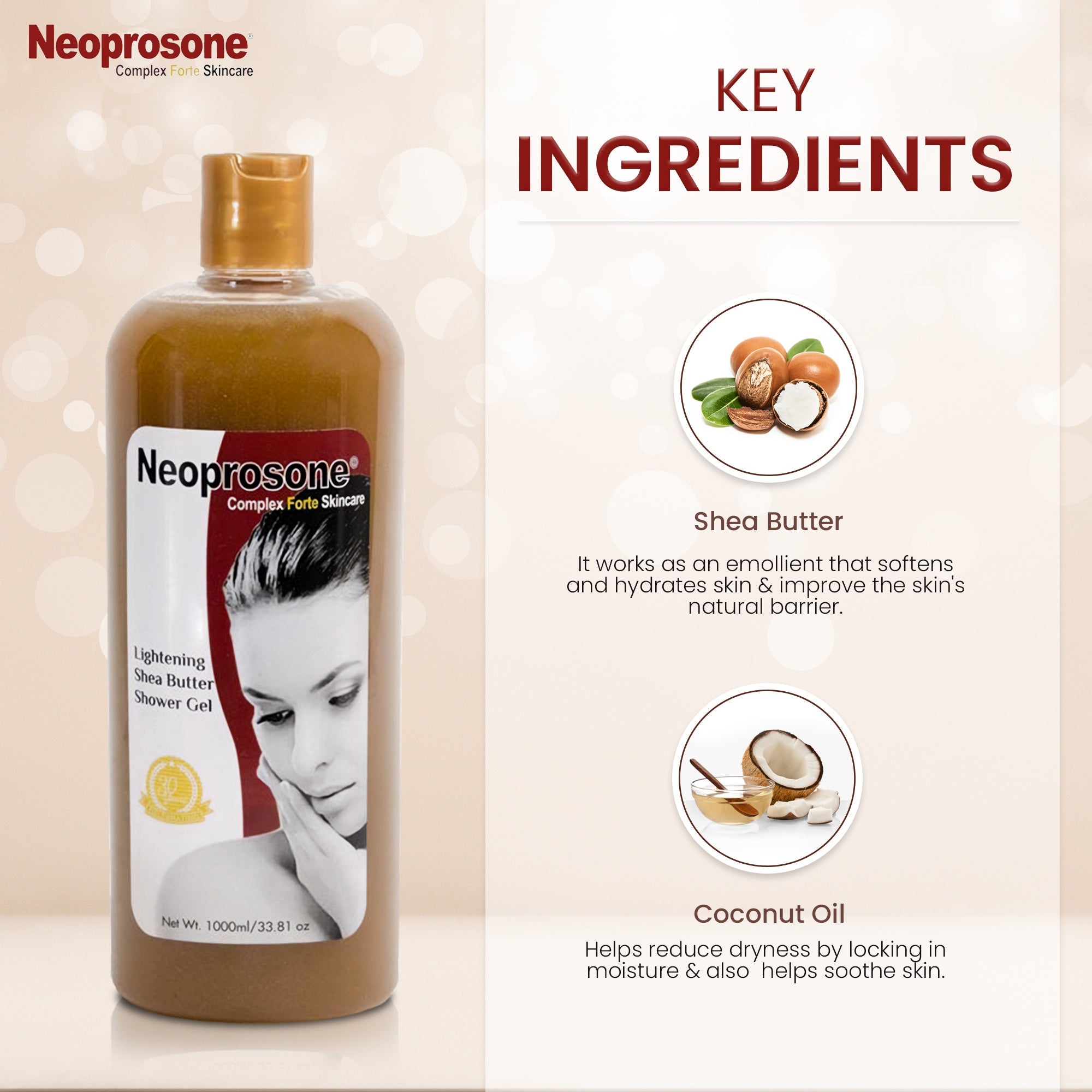 Neoprosone Lightening Shea Butter Shower Gel 1000ml – MitchellBrandsKSA