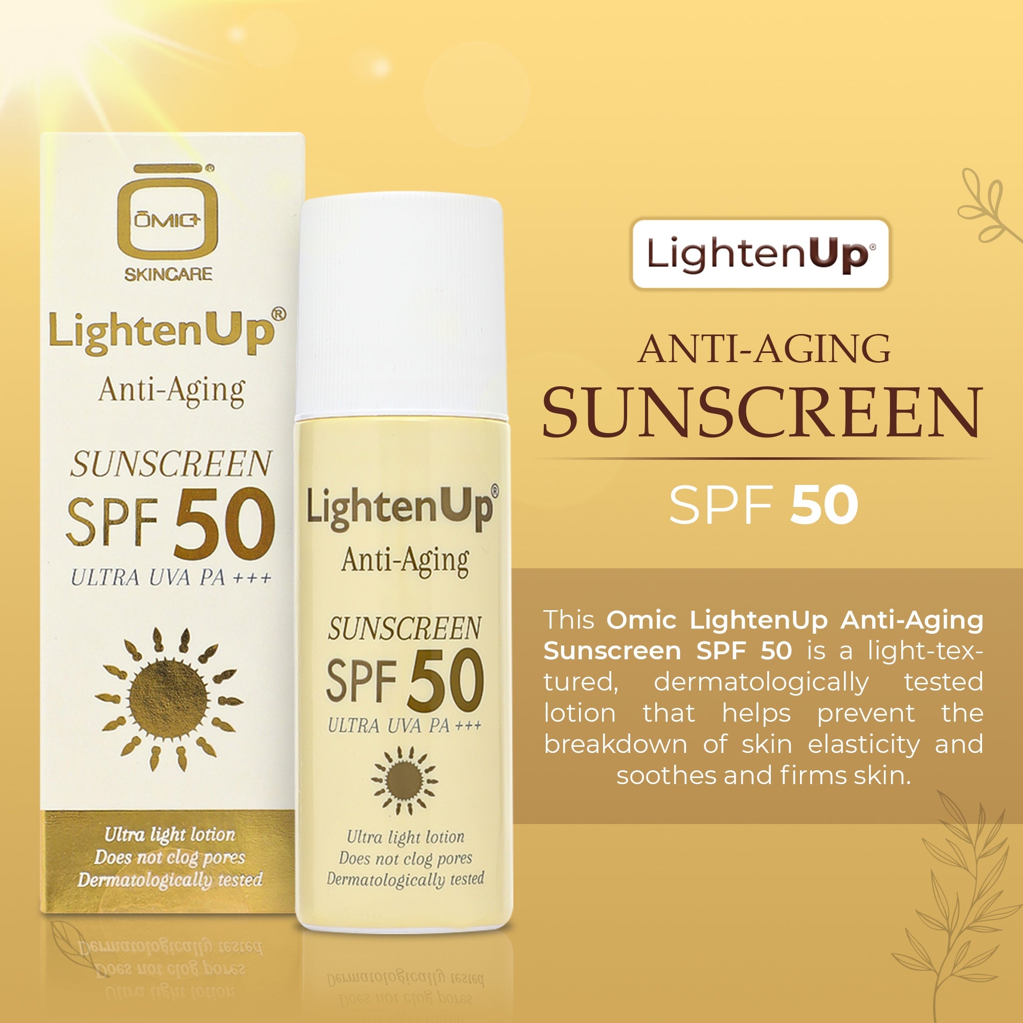 LightenUp Anti-Aging Sunscreen SPF-50 ULTRA UVA PA++ (Roll On) 90ml ...