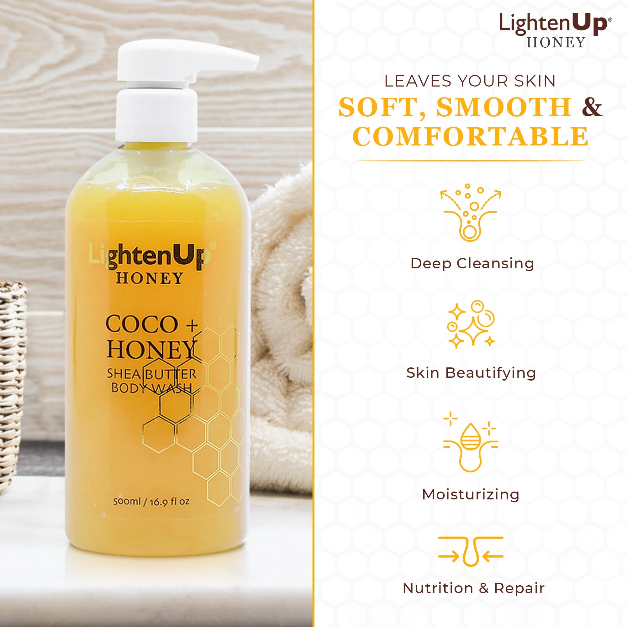 LightenUp Honey Coco + Honey Shea Butter Shower Gel 500ml ...